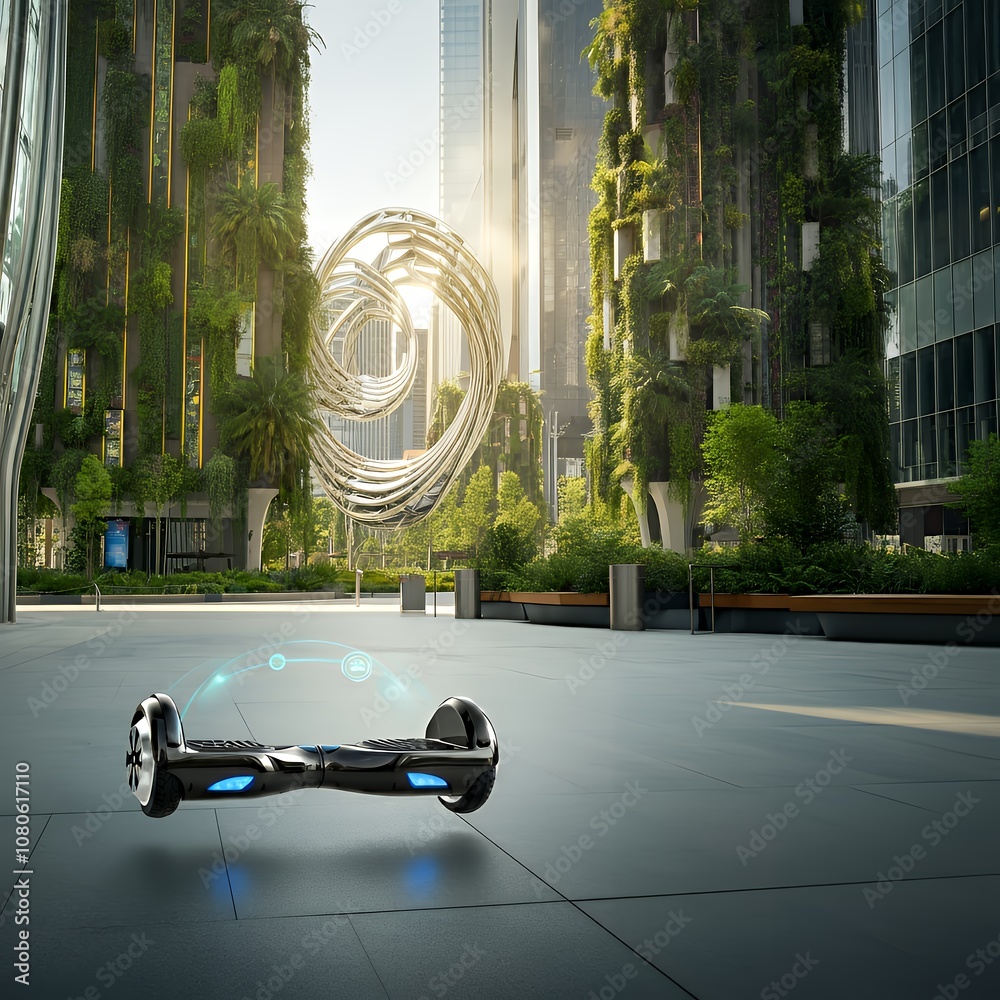 A high-tech hoverboard equipped with AR navigation and safety features ...
