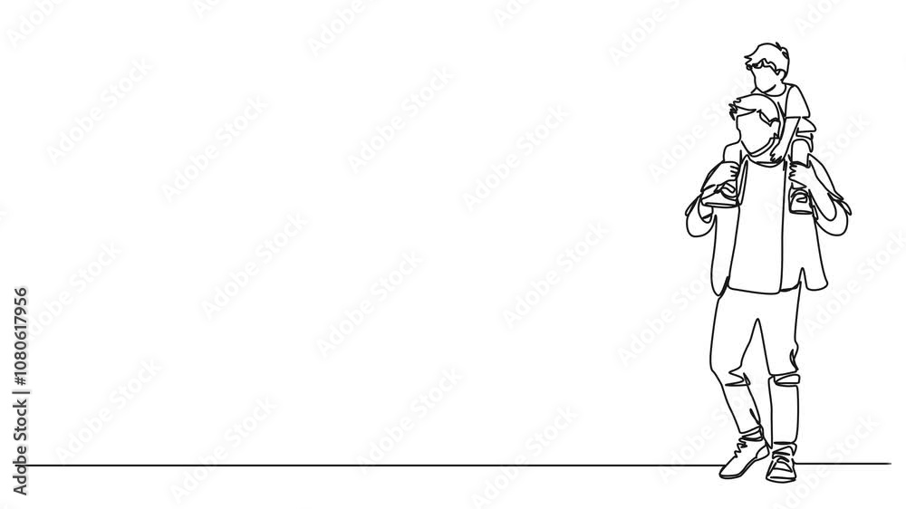 animated continuous single line drawing of father carrying child on his ...