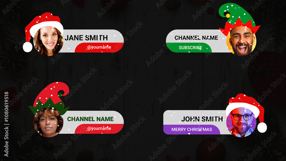 Christmas Lower Third With Santas and Elves Hat Stock Template | Adobe ...