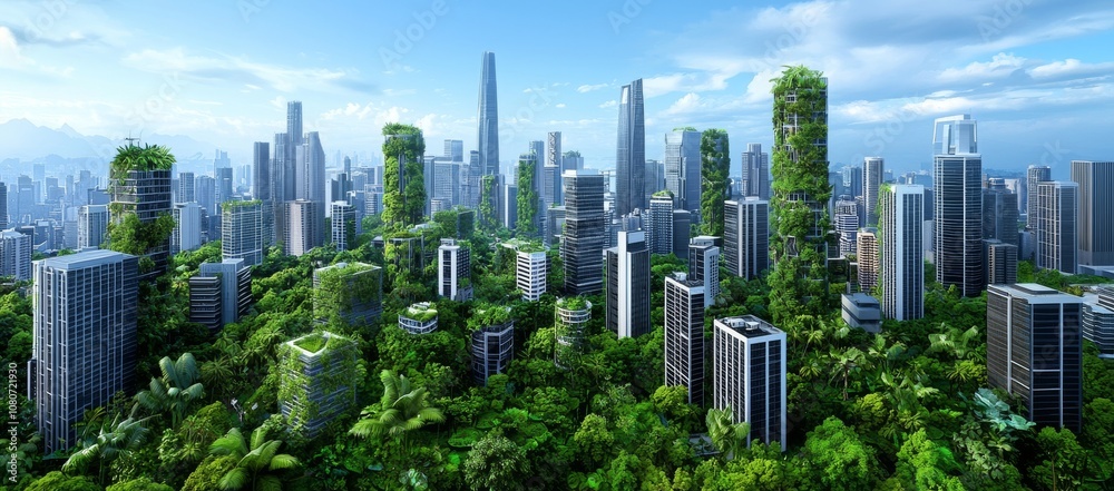 Conceptual illustration of a sustainable or green city. A sustainable ...