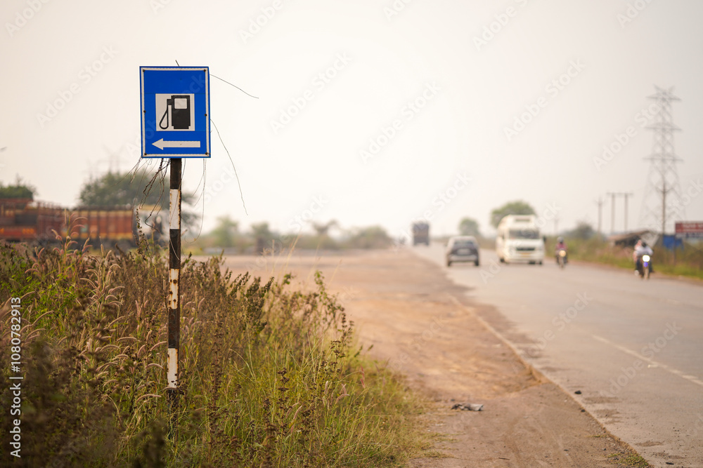 fuel station ahead sign, roadside gas station direction, highway fuel ...