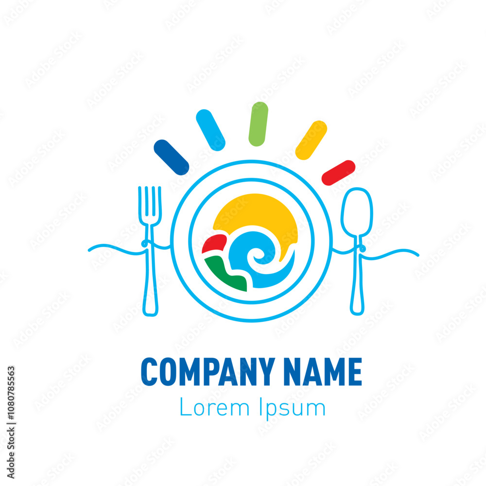 Sea sun Wave logo design isolated on white background. Sea food ...