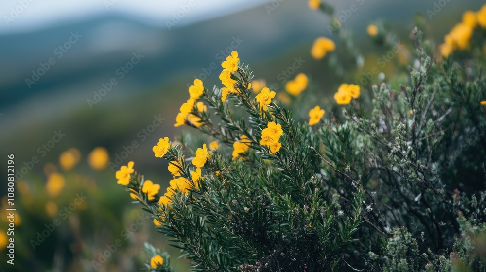 Thorny shrub of common gorse Ulex europaeus an invasive flowering plant ...