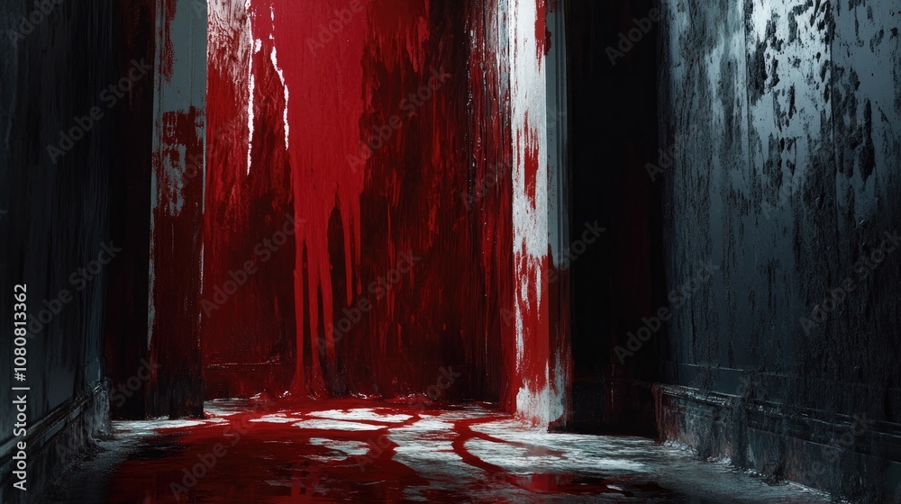 Horrific Scene Blood Trickling Down as a Disturbing Representation of ...