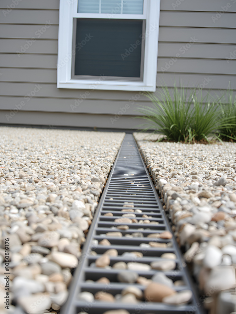 French Drain Gravel Floor along House Wall Outside with Steel Grate by ...