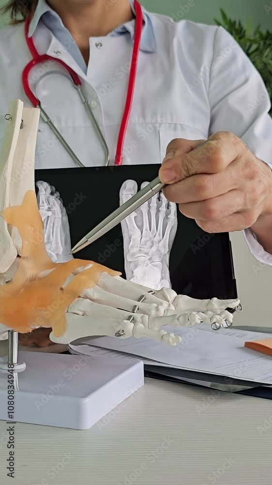 Doctor medical examination with leg injury and x-ray. Sprained and ...