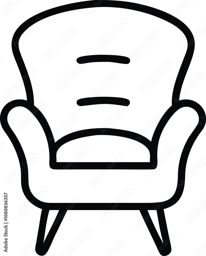 Armchair Outline Icon with Cushion Detail, Black and white outline ...
