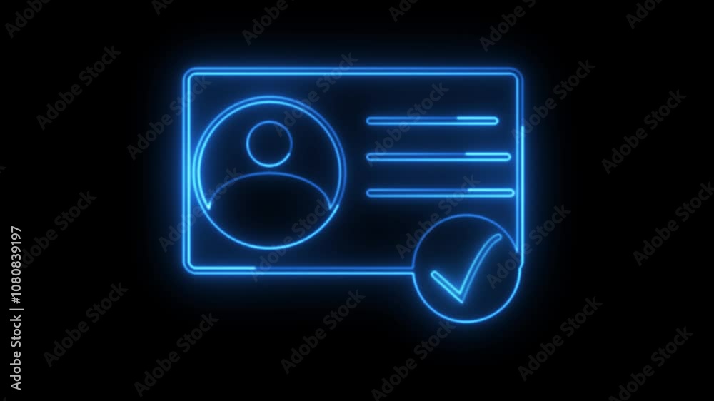 ID Card icon animation. Glowing neon identity card icon animation ...