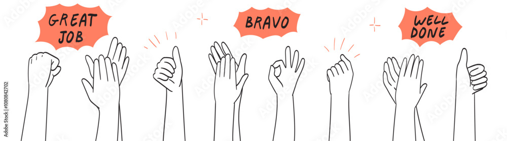 People crowd applaud to congratulate success job. Human hands clapping ...