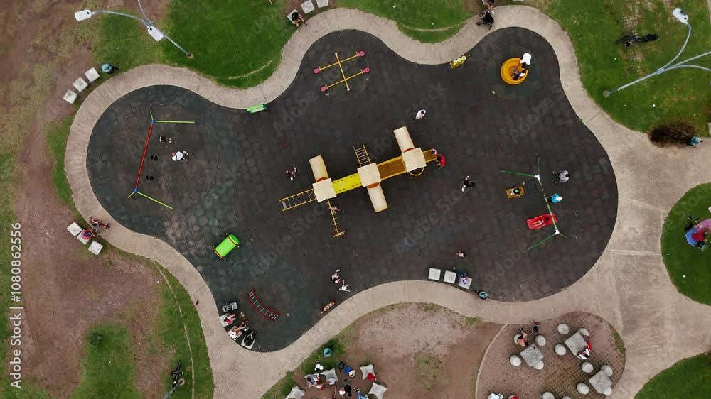 Children play on playground in a park. Static overhead shot Stock Video ...