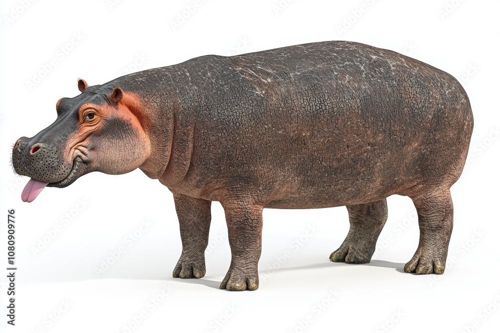 Realistic ing of a Hippo Standing on White Background, Showcasing ...