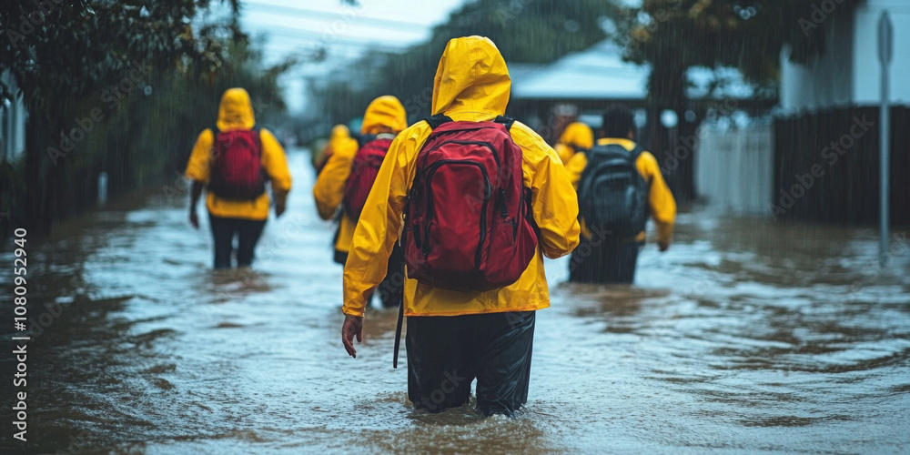 Evacuation scene during hurricane highlighting importance of safety ... Evacuation scene during hurricane highlighting importance of safety ...