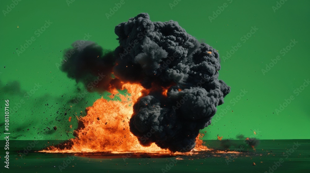 Large fireball with black smoke. fiery explosion with smoke isolated on ...