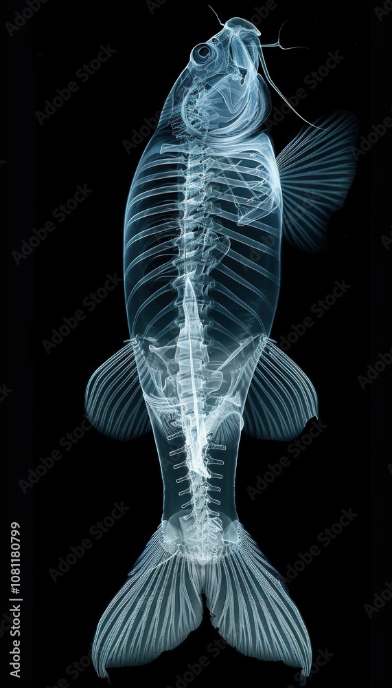 Detailed X-ray of Fish Revealing Intricate Skeletal Structure and ...
