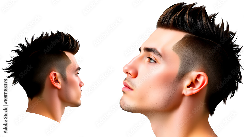 A male model with Faux Hawk hairstyle isolated on transparent ...