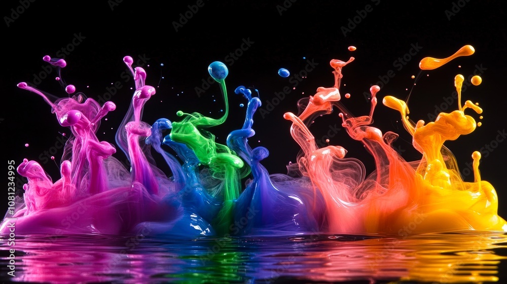 Colorful ink drops swirl and collide in water, creating beautiful ...