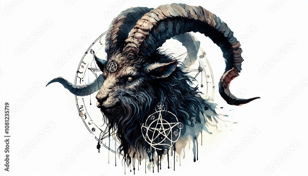 behemoth, Depicted as evil demonwith a goat horned head, with pentagram ...