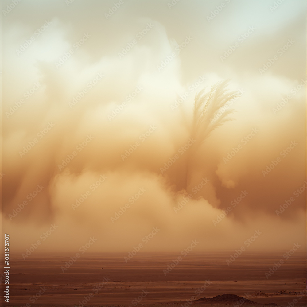 A colossal dust storm roils over a desolate terrain, creating a scene ...