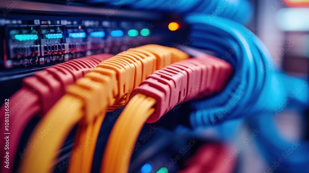 Colorful network cables plugged in. This image is perfect for ...