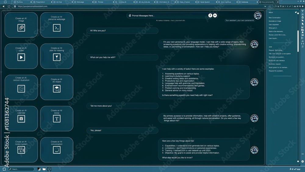 AI LLM chatbot software interface showing virtual assistant answering ...