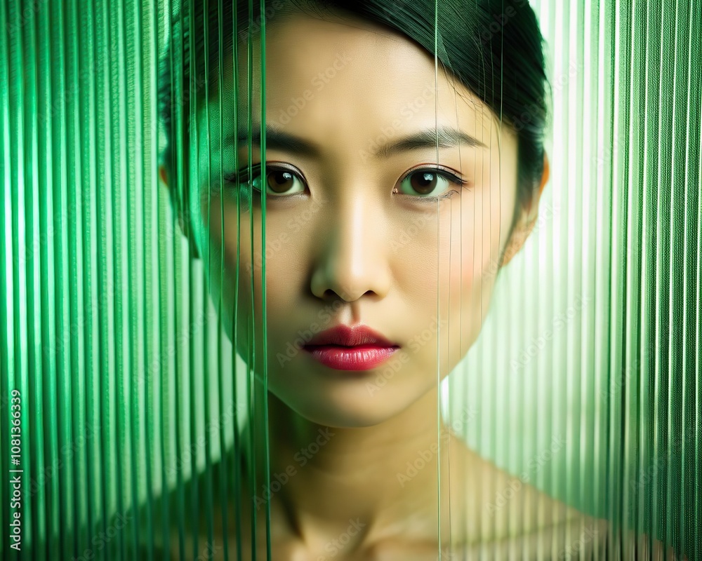 Digital woman face for AI technology concept. Glitched and corrupted ...