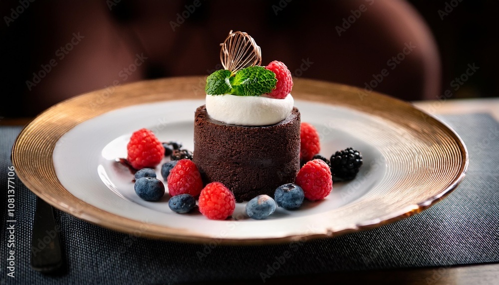Elegant Dessert Presentation of Vegan Chocolate Cake With Fresh Berries ...