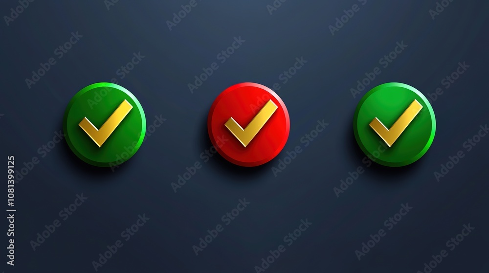 Checkbox Tick Mark Icon Set, Featuring Correct, Right, Wrong Buttons with Green Tick and Red ...