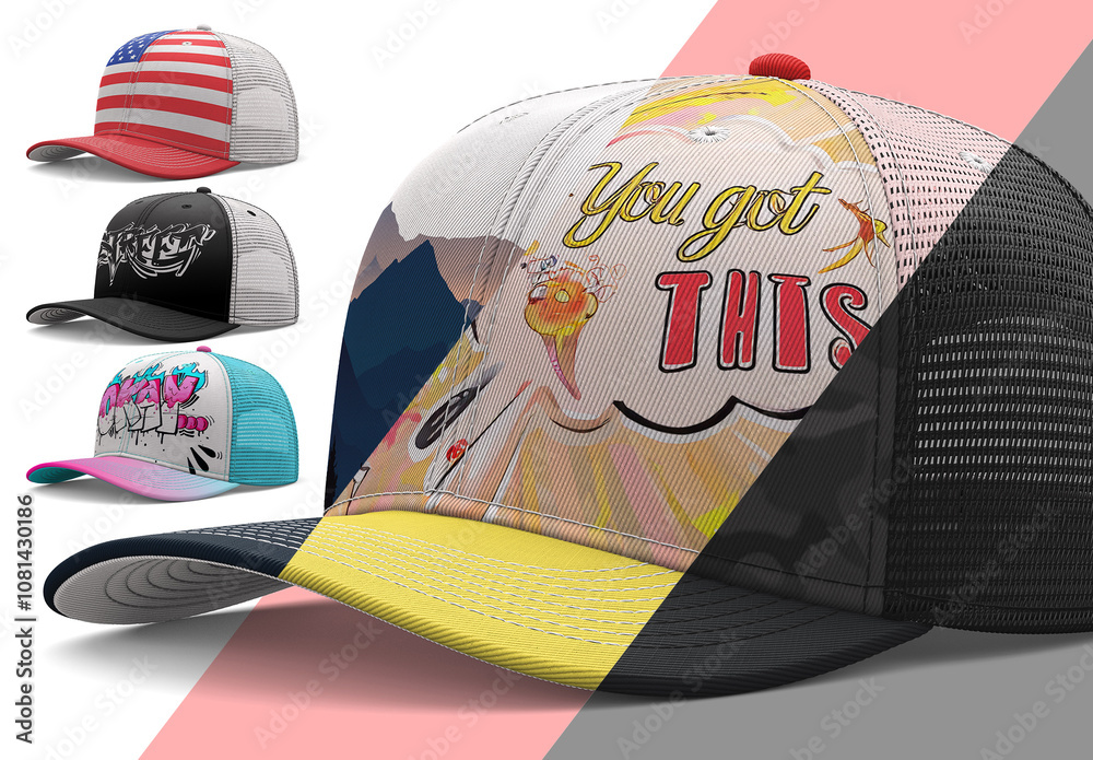6-Panel Trucker Hat Mockup PSD – Realistic Photoshop Template with ...