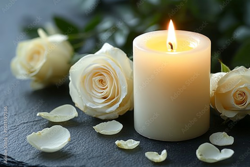 Sympathy Card with White Candle and Roses, Funeral Memorial for Grief ...