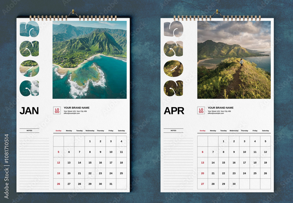 Green Hawaii Lifestyle Wall Calendar 2025 Layout Stock Template | Adobe ...