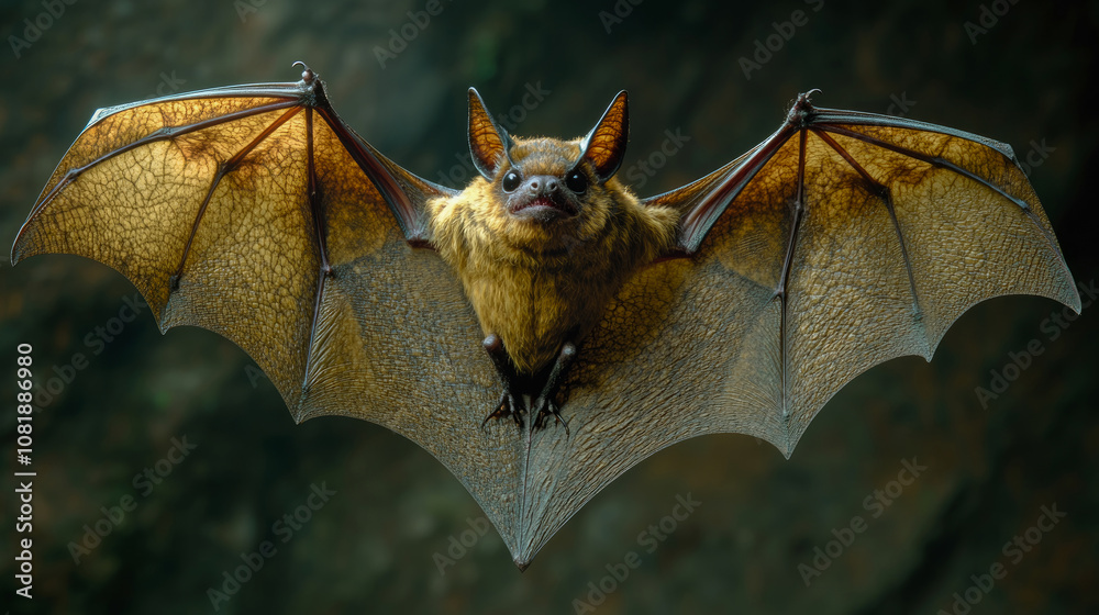 A bat soars through the air, displaying its remarkable wingspan and ...