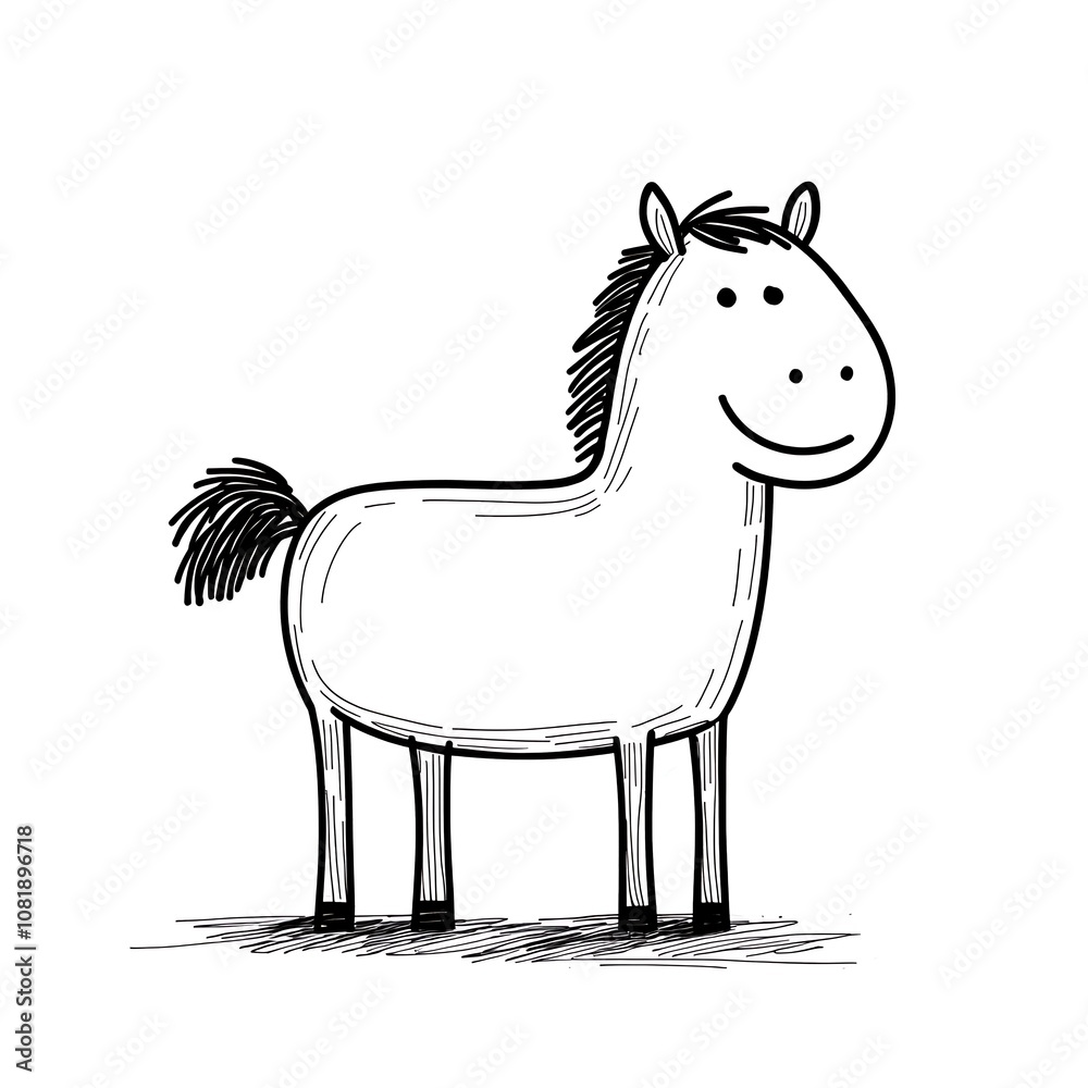 Adorable Hand-drawn Cartoon Pony Character with Friendly Expression ...