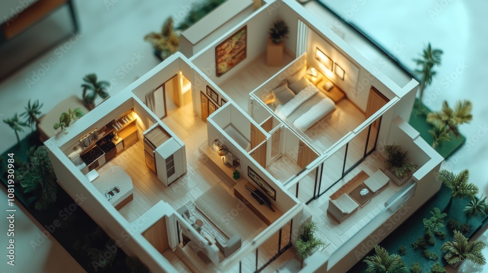 A real estate house model with detailed floor plans and interior views ...