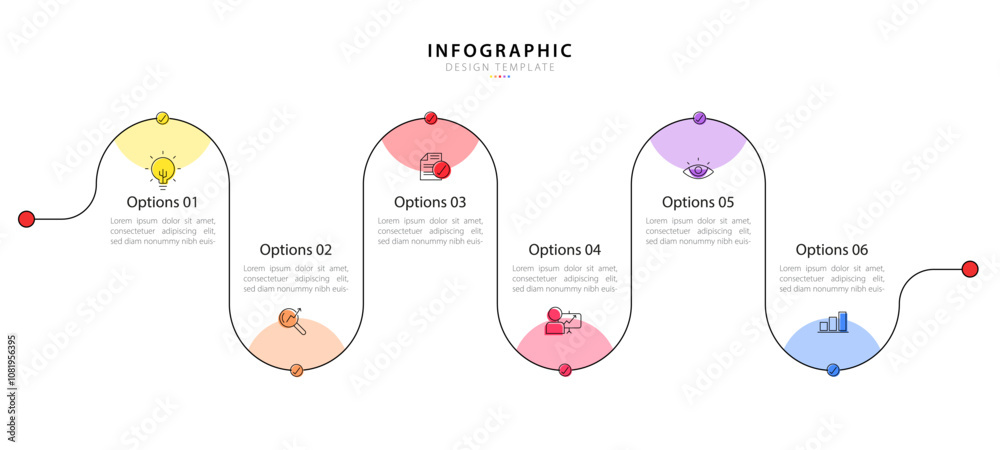 Timeline infographic template. 6 Step timeline journey, calendar Flat ...