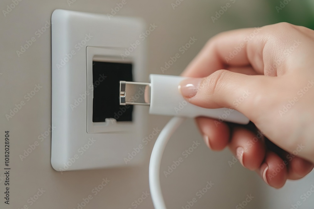 A hand plugging a USB cable into a wall socket, demonstrating modern ...