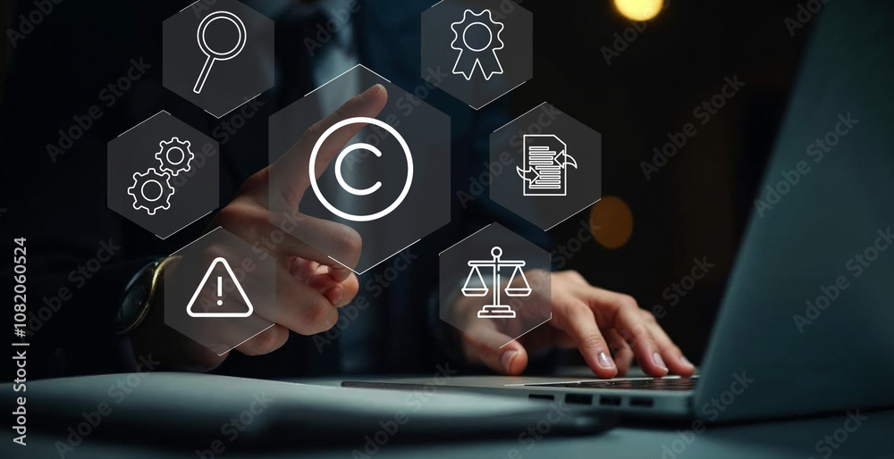 copyright patent concept. icons representing copyright, intellectual ...