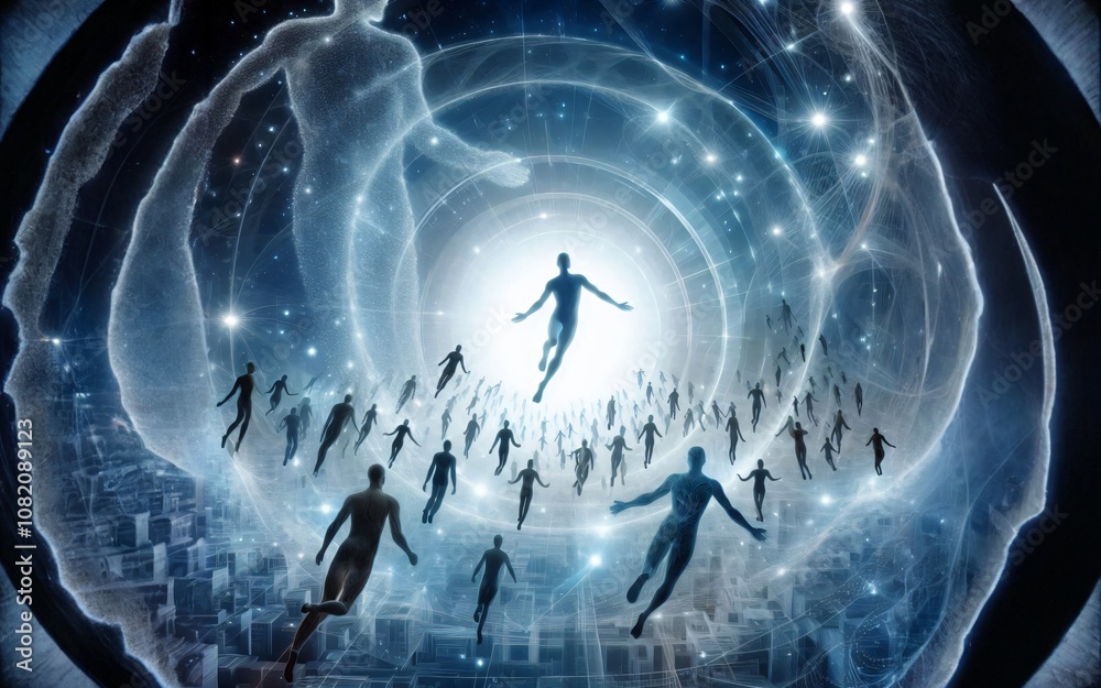 A crowd of people after death, ascension, life after death, meeting ...