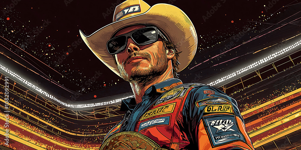 A modern rodeo champion in sponsored gear engages in a social media ...