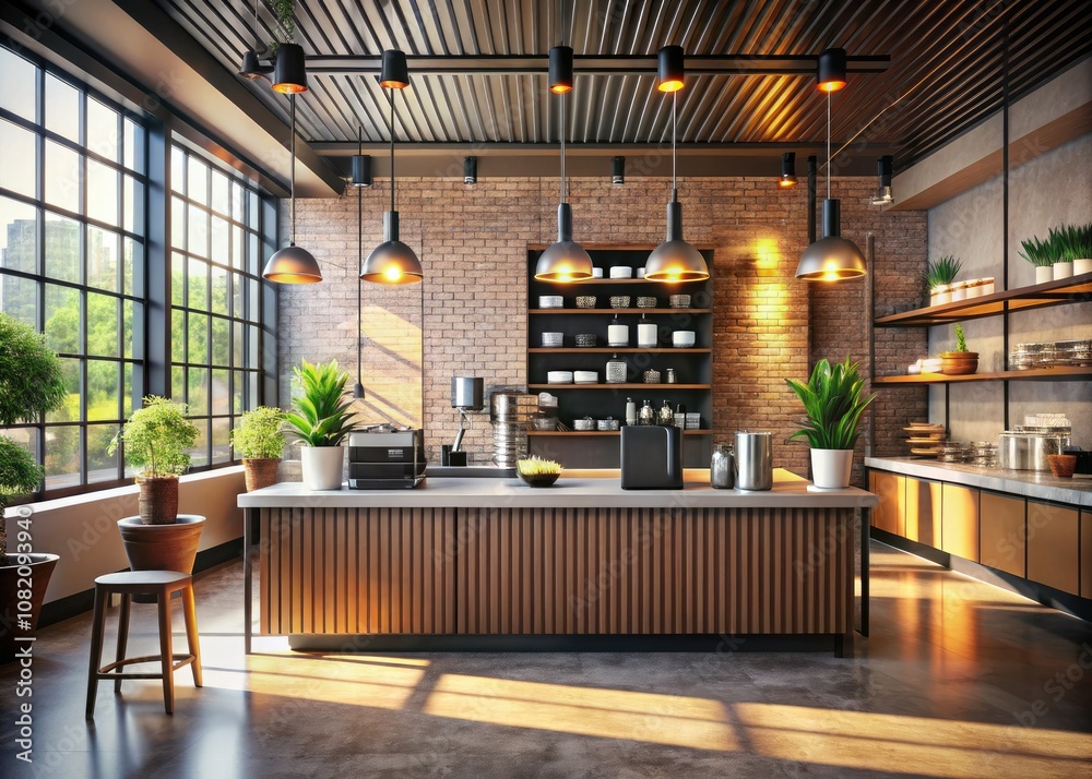 In a vibrant NYC locale, this modern coffee shop showcases a sleek ...