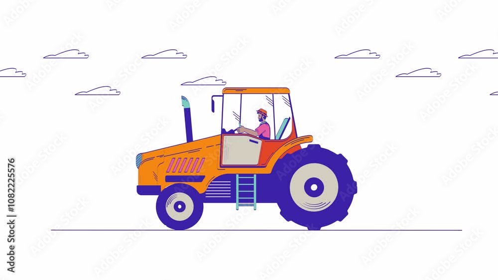 African american male farmer riding tractor 2D character doodle ...
