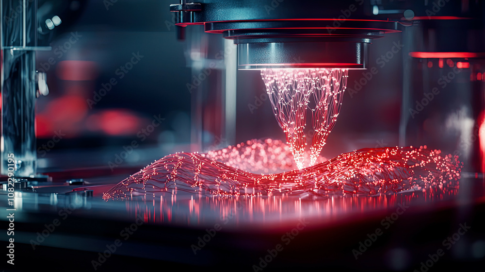 Hyper-realistic image of a bioprinter creating intricate muscle fibers ...