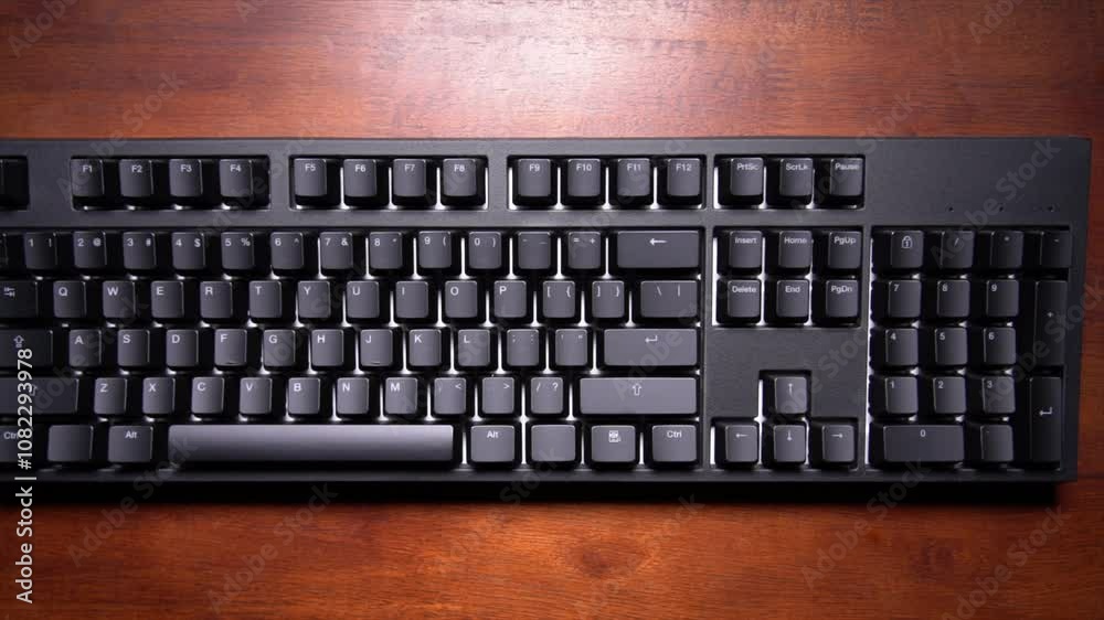 Black computer keyboard showcasing keys being pressed down individually ...