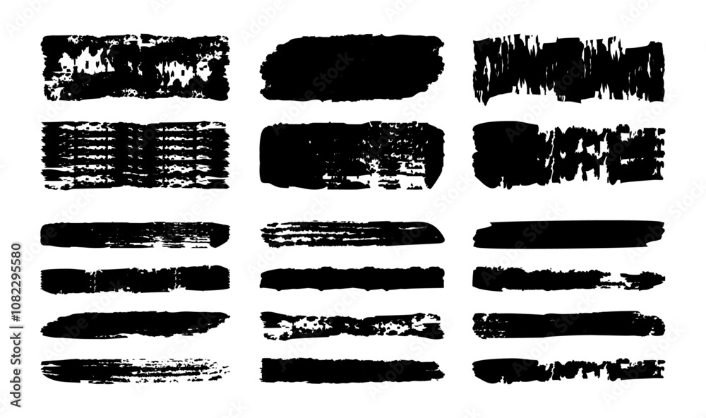 Vector straight-line brush strokes. Hand-drawn black smears and stripes ...