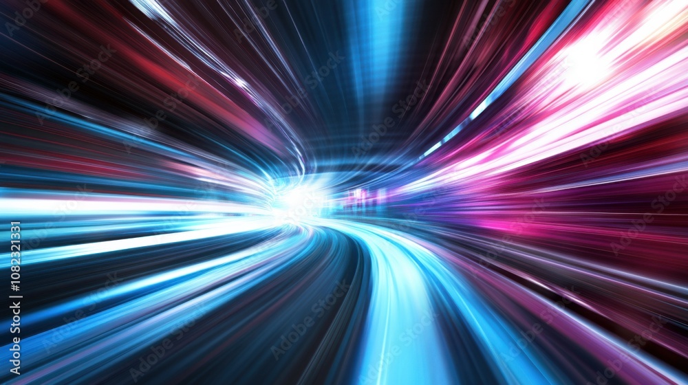 Colorful light trails swirl in a dynamic burst, creating an abstract ...