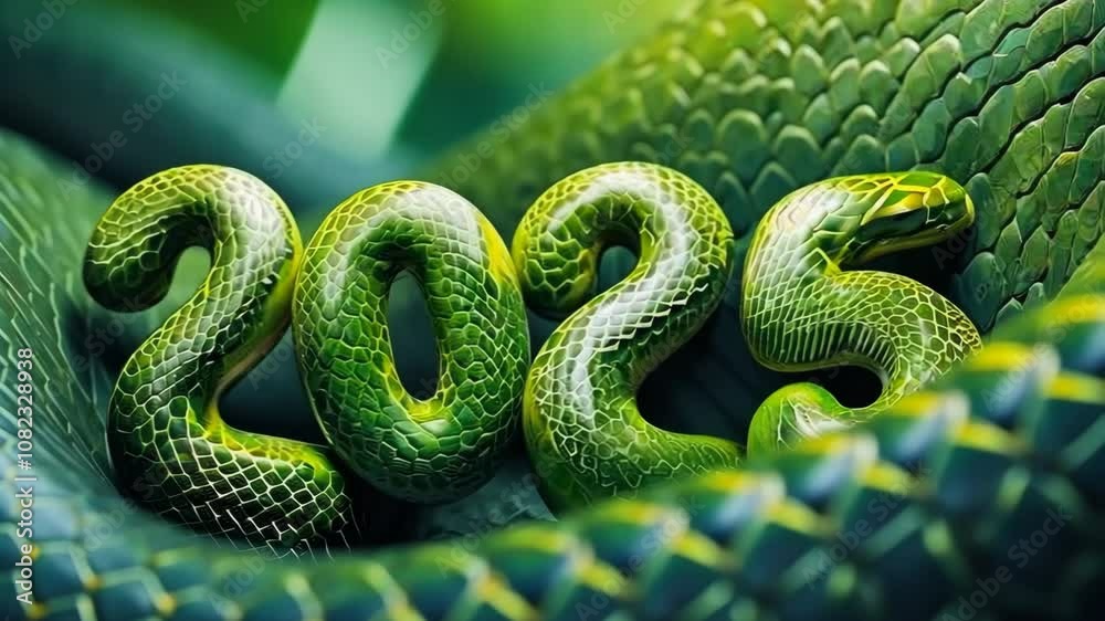 New Year 2025 background formed by a green snake with scales. Stock 비디오 ...