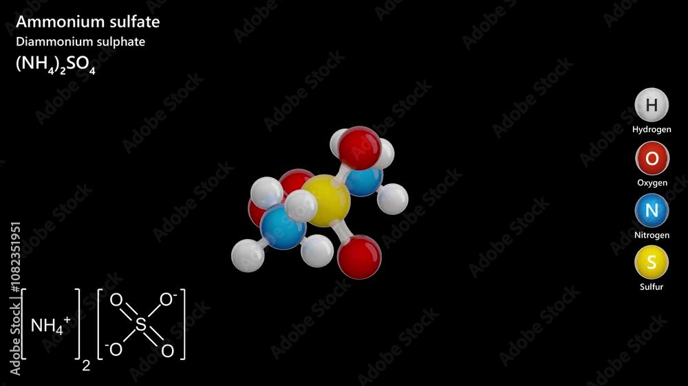 Ammonium Sulfate. Fertilizer. Animated 3D model of a molecule ...
