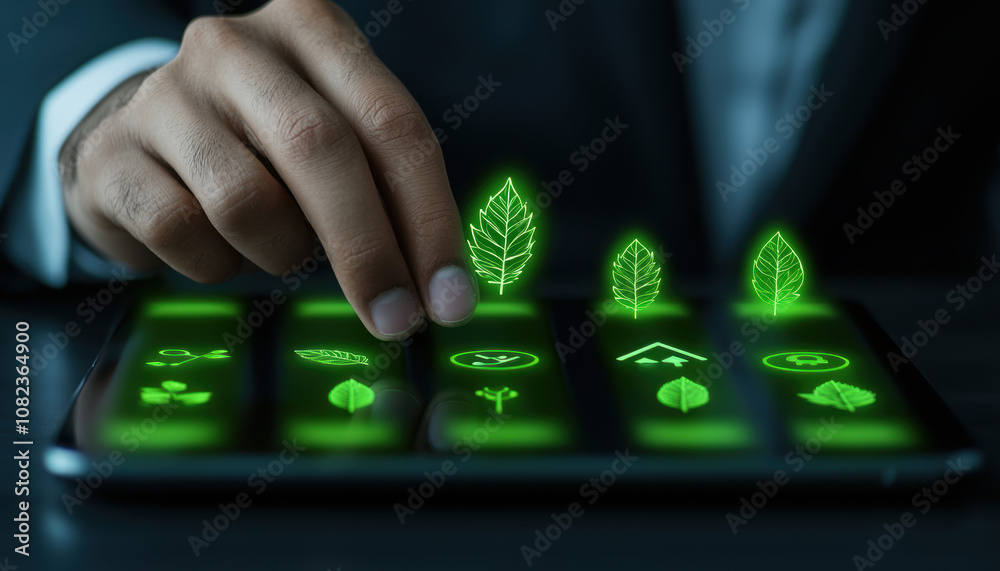 Sustainability Project Funding Business Concept. A hand interacts with ...