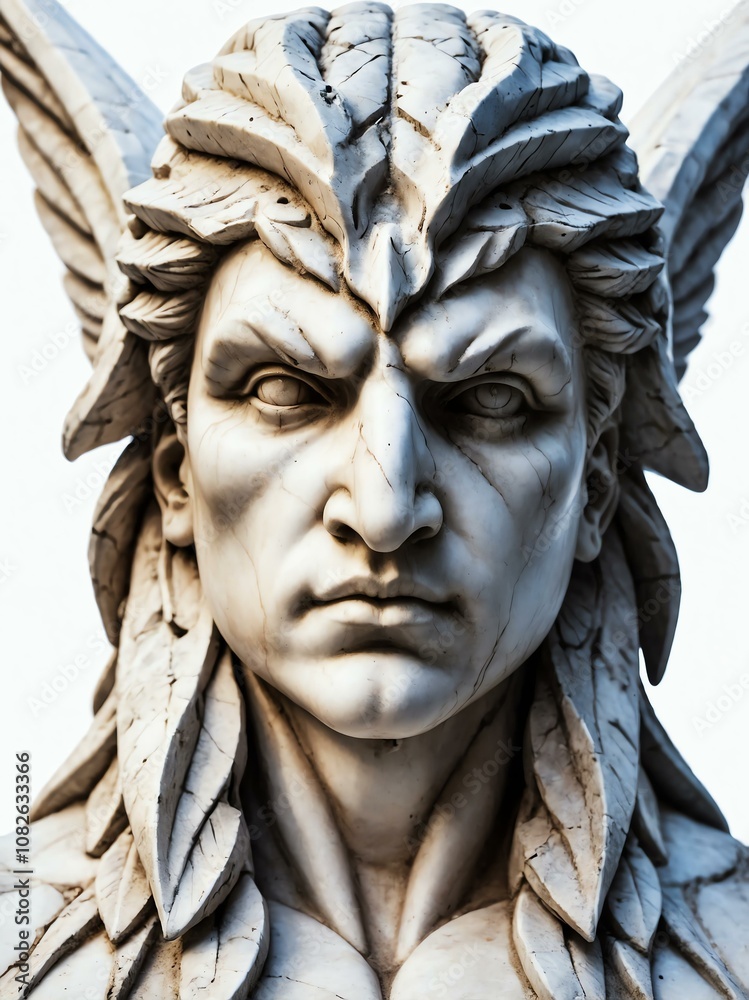 mythical creature harpy marble statue head bust on white background ...