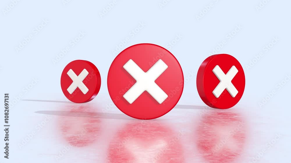 Wrong Symbol 3D Animation. Cross Checkmark 3D Icons on a Reflective ...
