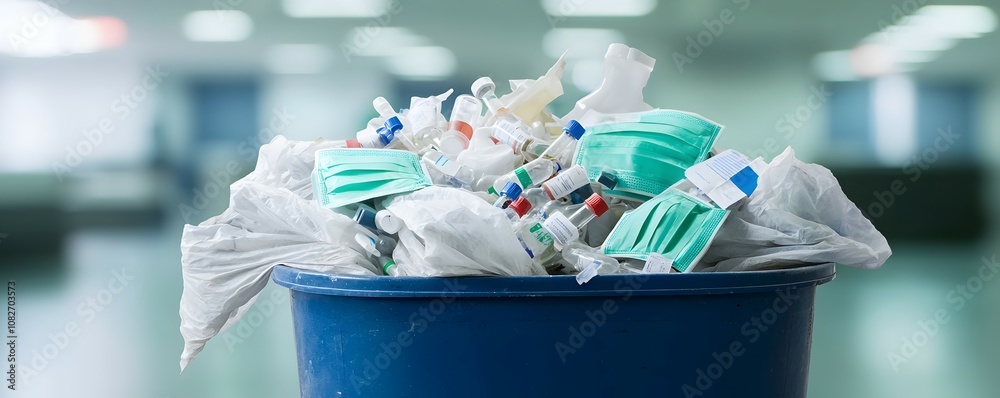 Overflowing Medical Waste Bin in Clinic - Eerie Scene of Biohazard Bags ...